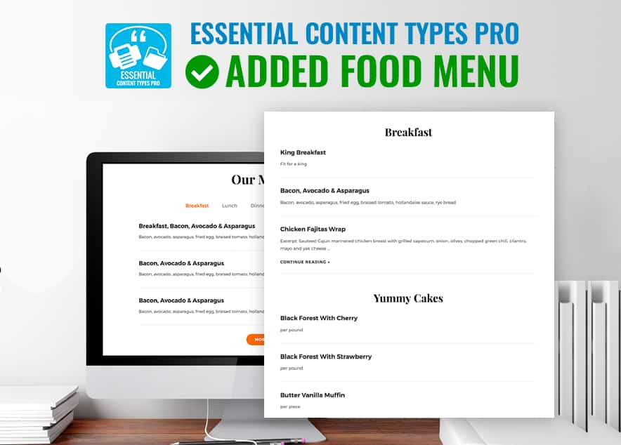 Added Food Menu in Essential Content Types Plugin Pro - Catch Plugins
