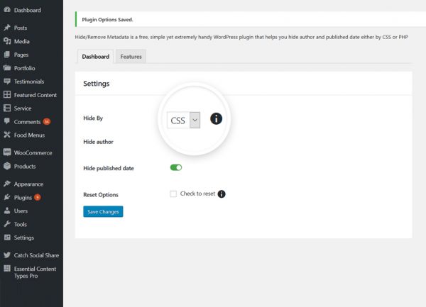 Hide/Remove Metadata plugin to Hide/Remove Author and Published Date